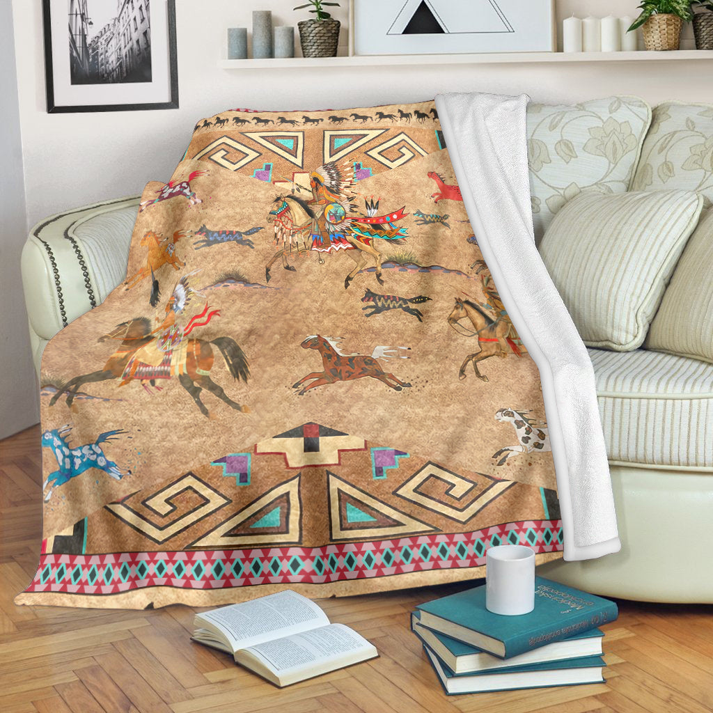 Native American Horses Art Blanket - Native Heritage Store