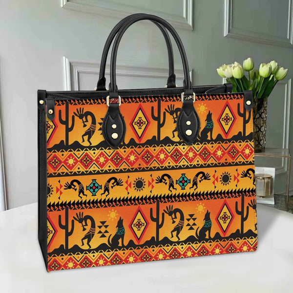 Kokopelli Myth Yellow Native Leather Bag NBD - Native Heritage Store