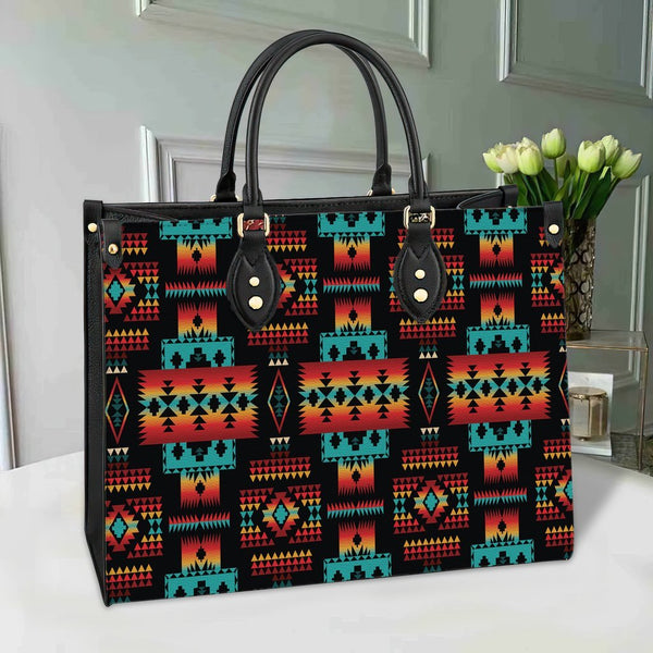 Black Native Tribes Pattern Leather Bag NBD - Native Heritage Store