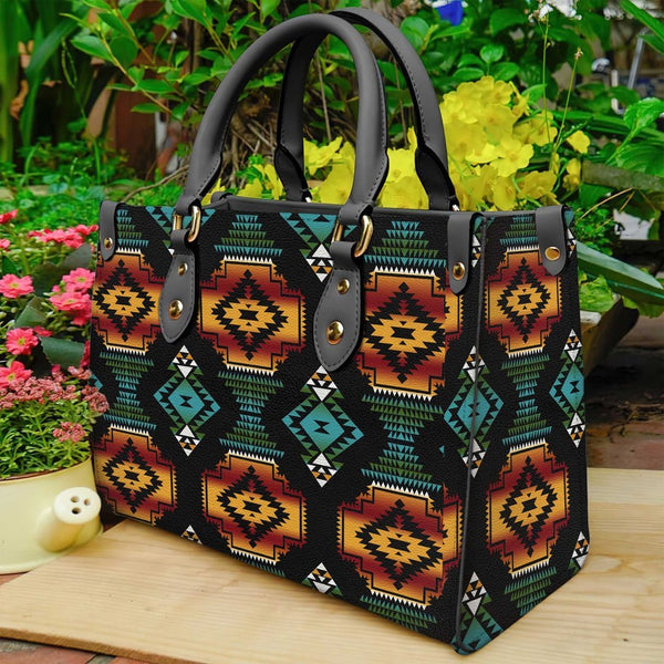 Native American Patterns Black Red Leather Bag NBD - Native Heritage Store