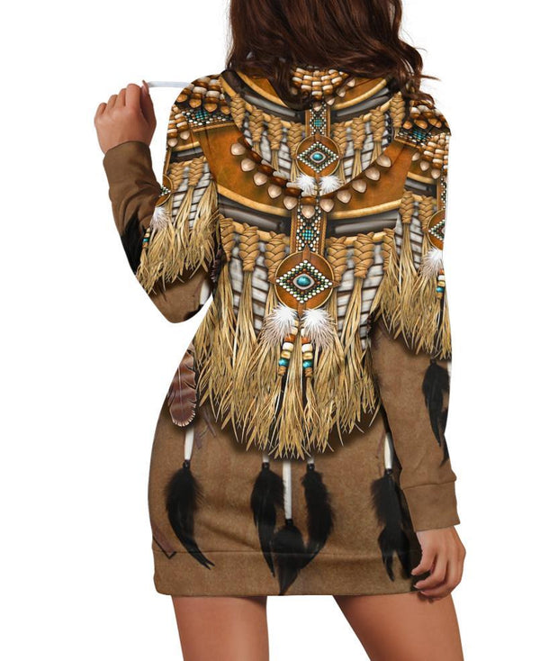 Native Patterns Feathers Hoodie Dress - Native Heritage Store